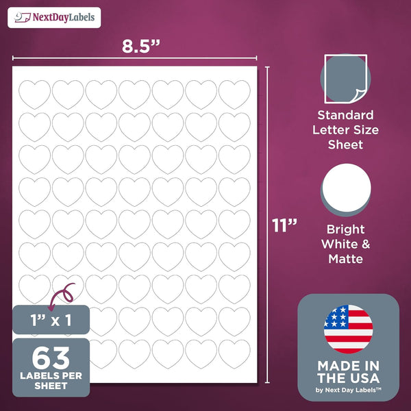 Laser / Ink Jet White Labels 1'' Heart Shaped - 63 Labels Per Page ...