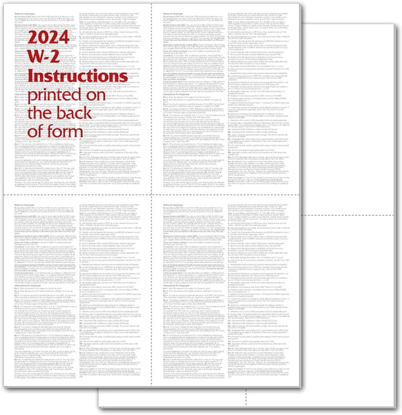 W-2 Forms 4-Up Version "Instructions on Back" for 2024 - Apple Forms