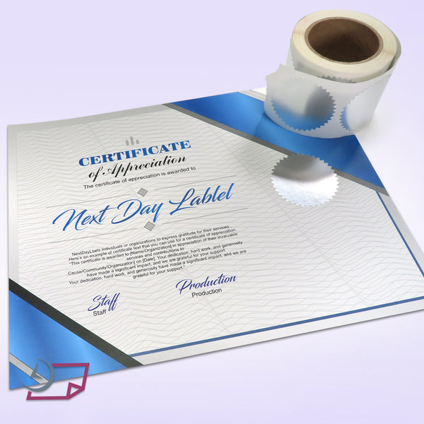 Next Day Labels 2" Round, Silver Metallic Package, Envelope, Certifica ...