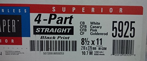 8.5" x 11" 4 Part NCR Superior White/Canary/Pink/Gold Straight Collate ...