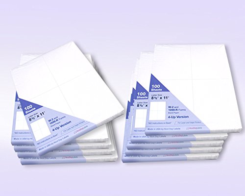 W-2 and 1099-R Forms Blank Paper 4-Up Version"NO Instructions on Back ...