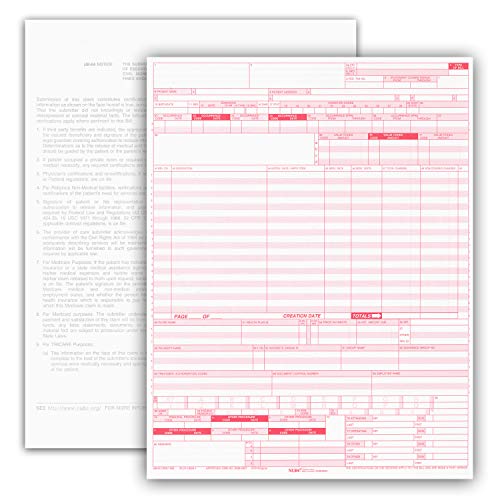 UB-04 (CMS 1450) Health Hospital Insurance Claim Form, Laser 8-1/2 x 1 ...