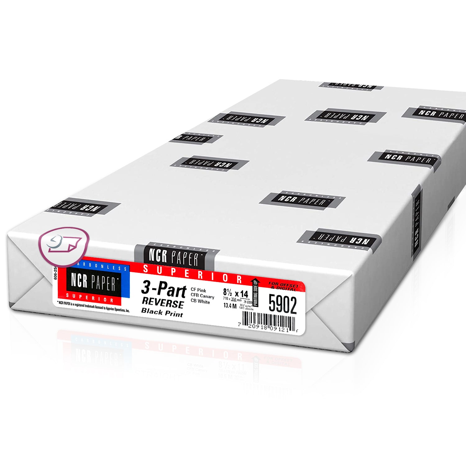 8.5" x 14" 3 Part NCR Superior Pink/Yellow/White Reverse Collated Pape ...