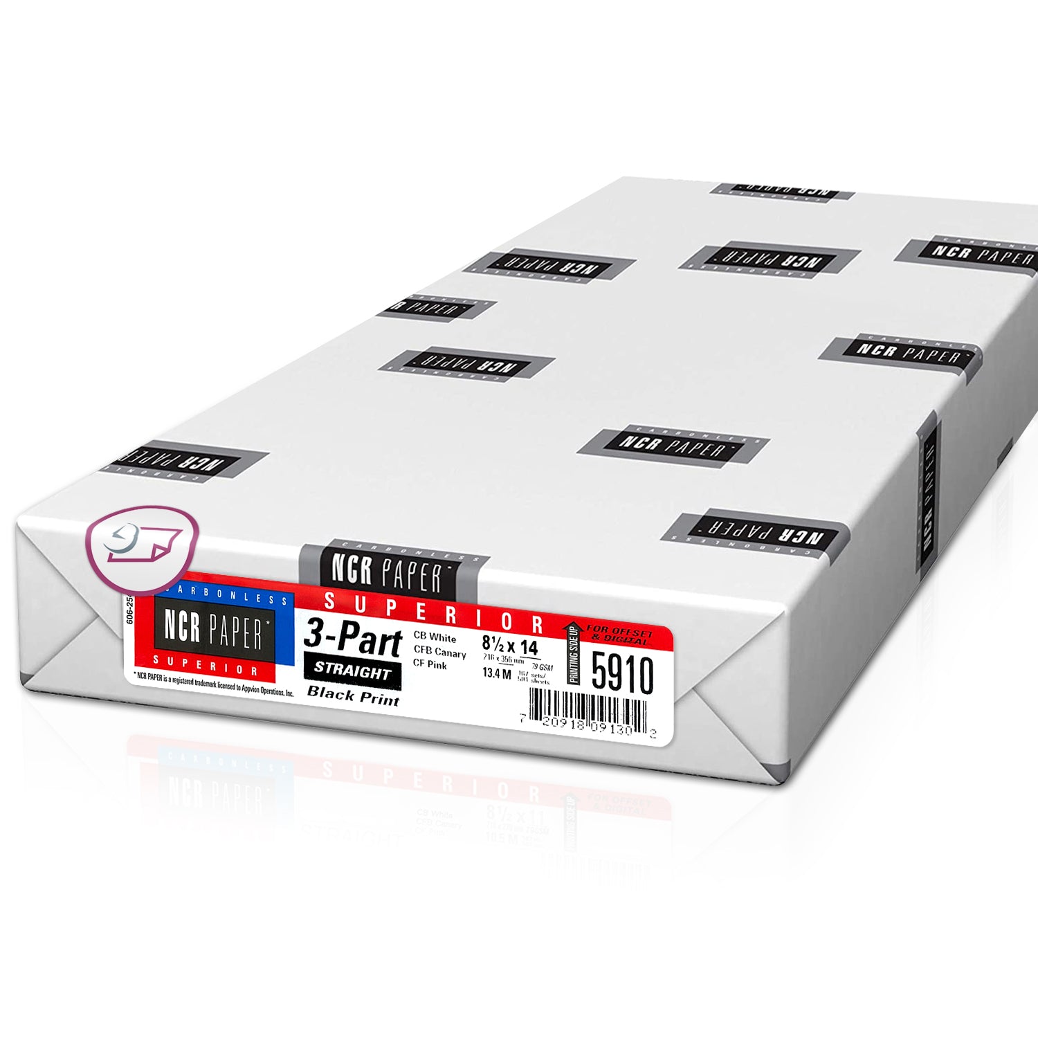 8.5" x 14" 3 Part NCR Superior White/Yellow/Pink Straight Collated Pap ...